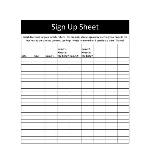 T Shirt Sign Up Sheet Template - BestTemplatess - BestTemplatess