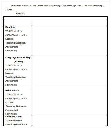 Elementary Weekly Lesson Plan Template - BestTemplatess - BestTemplatess