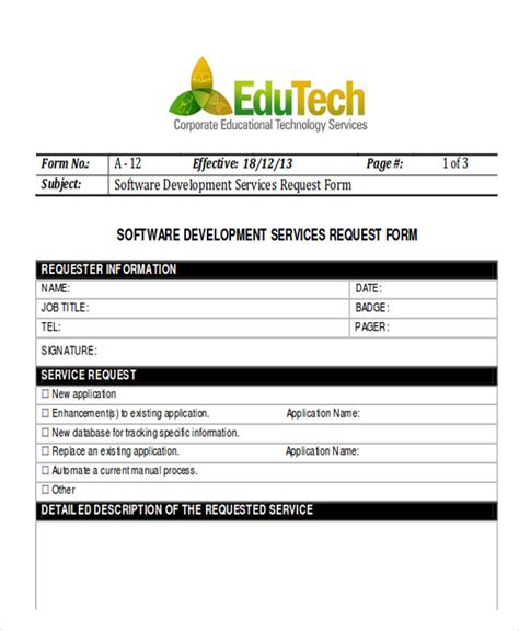 Software Development Request Form Template - BestTemplatess ...