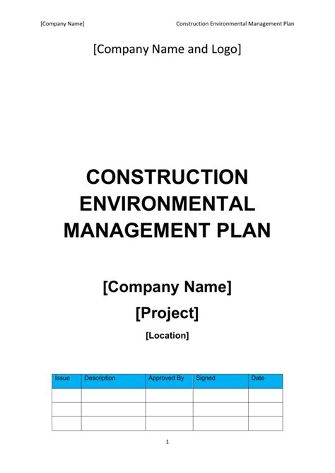 Construction Environmental Management Plan Template - BestTemplatess ...
