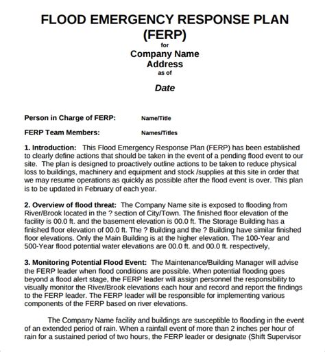 Flood Response Plan Template - BestTemplatess - BestTemplatess