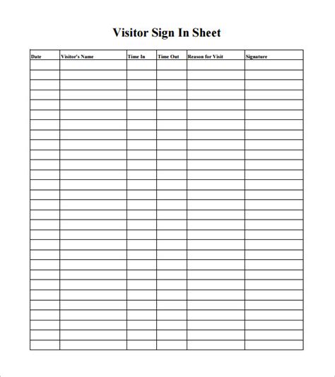 Vendor Sign In Sheet Template - BestTemplatess - BestTemplatess