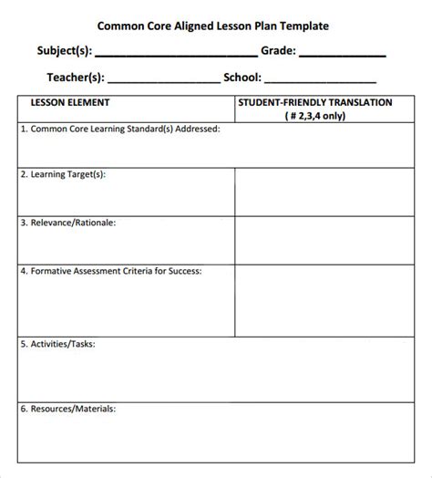Common Core Math Lesson Plan Template - BestTemplatess - BestTemplatess