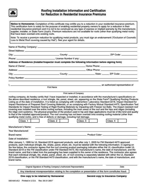 Roof Certification Form Template - BestTemplatess - BestTemplatess