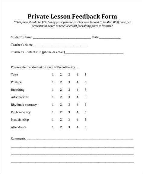 Lesson Feedback Form Template - BestTemplatess - BestTemplatess