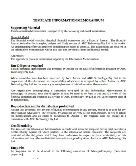 Project Information Memorandum Template - BestTemplatess - BestTemplatess