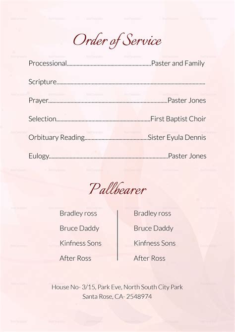Order Of Service Template Word - BestTemplatess - BestTemplatess
