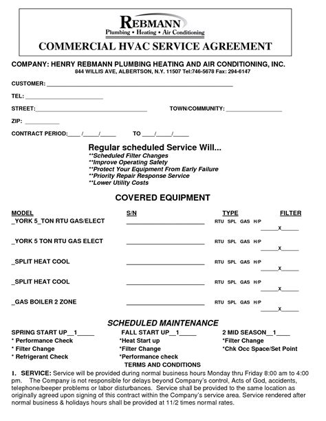 Hvac Service Contract Template - BestTemplatess - BestTemplatess