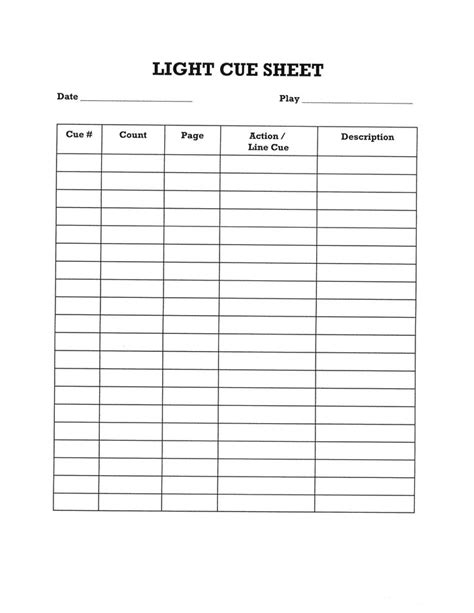 Lighting Cue Sheet Template - BestTemplatess - BestTemplatess