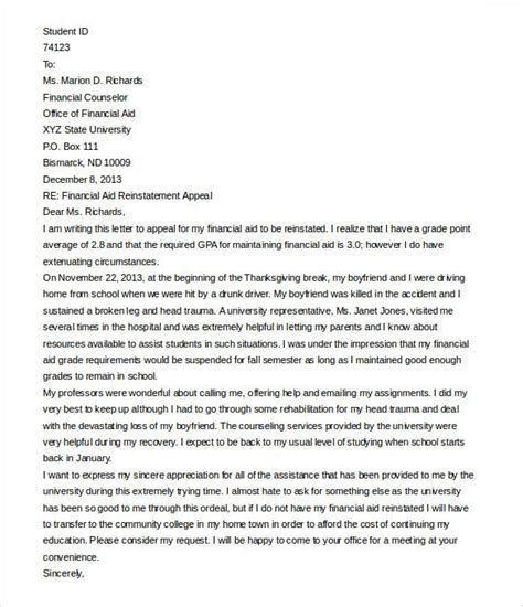 Financial Aid Reinstatement Appeal Letter Example - BestTemplatess ...