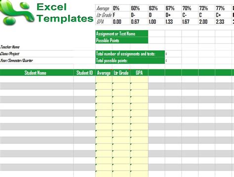 Microsoft Excel Gradebook Template - BestTemplatess - BestTemplatess