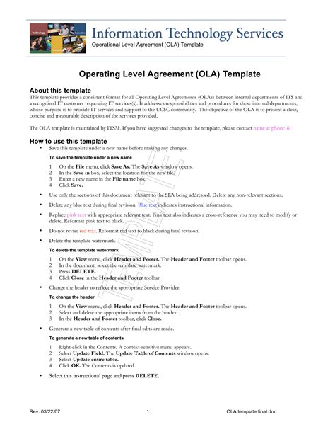 Operating Level Agreement Template - BestTemplatess - BestTemplatess