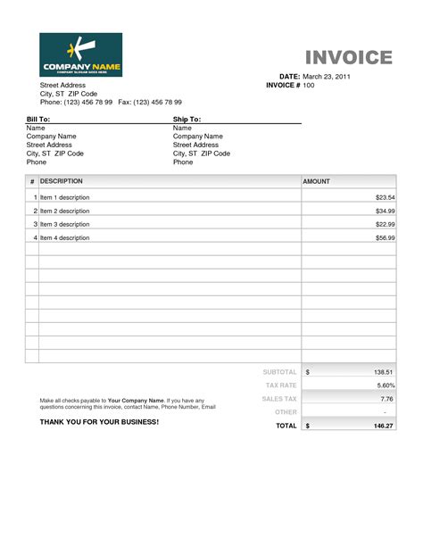 Sample Excel Invoice Template - BestTemplatess - BestTemplatess