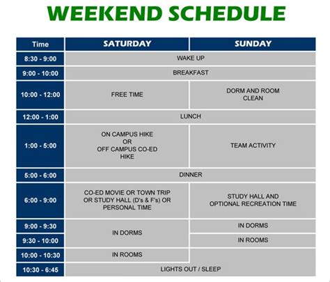 Weekend Agenda Template - BestTemplatess - BestTemplatess