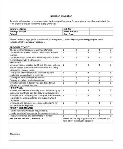 Induction Evaluation Form Template - BestTemplatess - BestTemplatess
