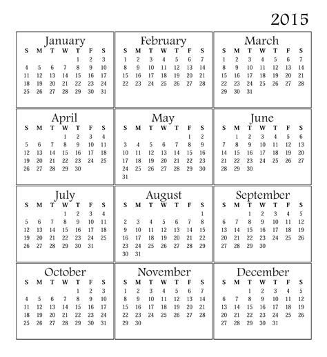Free Printable Yearly Calendar Templates 2015 - BestTemplatess ...