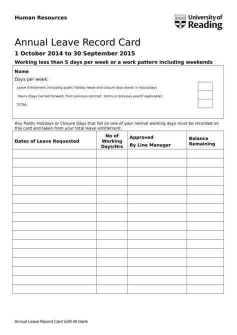 Annual Leave Card Template - BestTemplatess - BestTemplatess