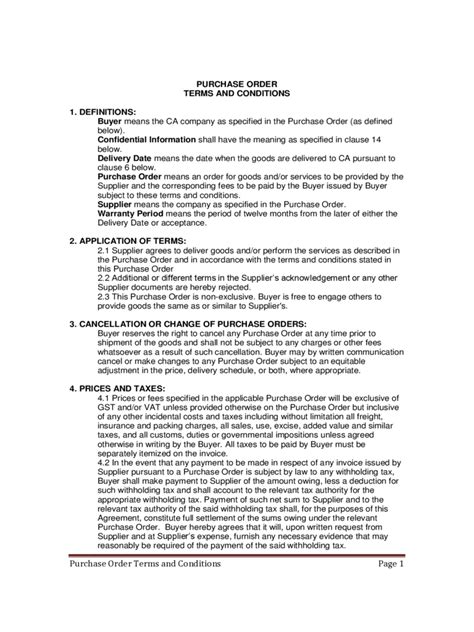 Terms And Conditions For Purchase Order Template - BestTemplatess ...