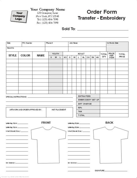 Embroidery Order Form Template - BestTemplatess - BestTemplatess