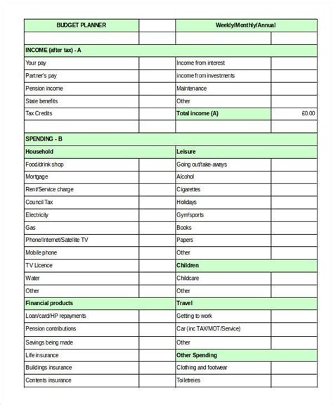 Household Budget Categories Template - BestTemplatess - BestTemplatess