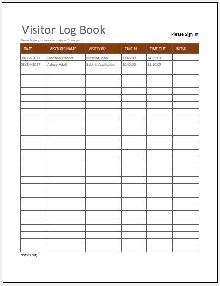 Visitor Sign In Book Template - BestTemplatess - BestTemplatess