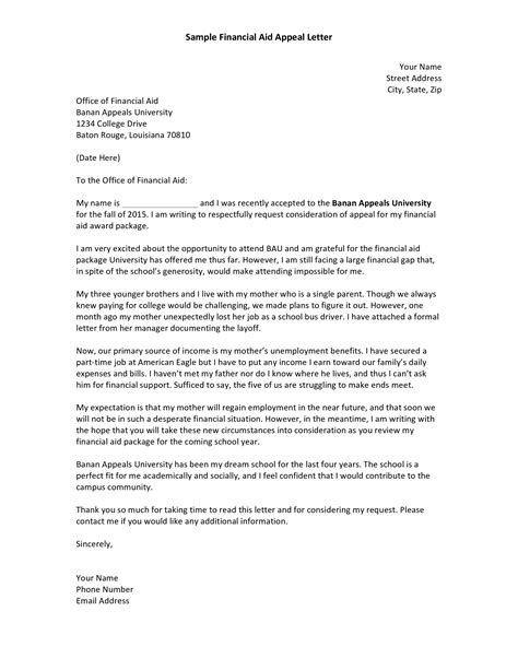 Examples Of Financial Aid Appeal Letters - BestTemplatess - BestTemplatess