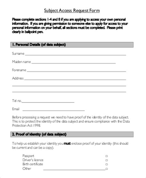 Subject Access Request Form Template - BestTemplatess - BestTemplatess