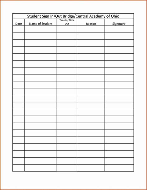 Work Sign In And Out Sheet Template - BestTemplatess - BestTemplatess