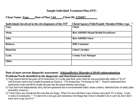 Sample Individual Treatment Plan Template - BestTemplatess - BestTemplatess