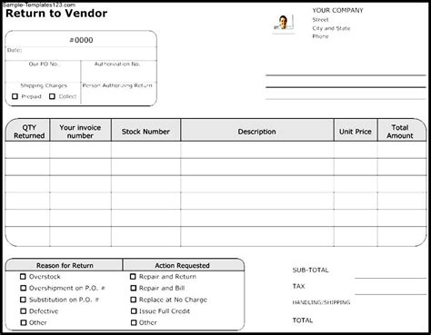 Return To Vendor Form Template - BestTemplatess - BestTemplatess