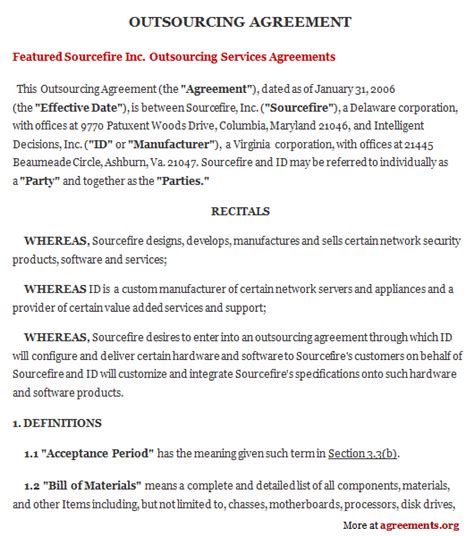 Outsourcing Agreement Template - BestTemplatess - BestTemplatess