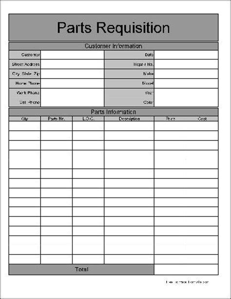 Parts Requisition Form Template - BestTemplatess - BestTemplatess