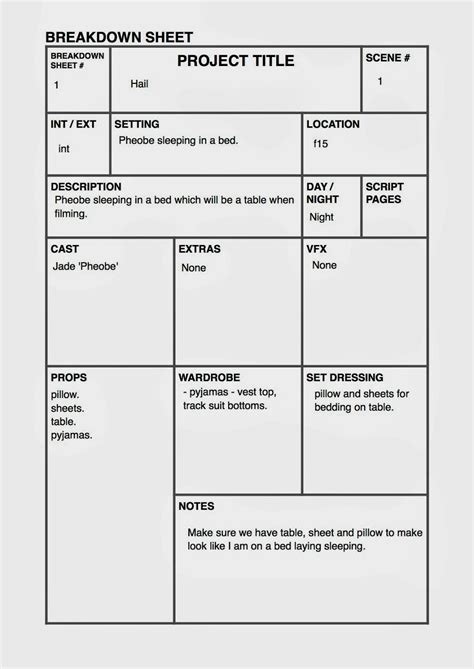 Scene Breakdown Sheet Template - BestTemplatess - BestTemplatess