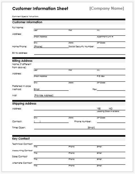 Customer Information Form Template Excel - BestTemplatess - BestTemplatess