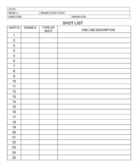 Shot Sheet Template - BestTemplatess - BestTemplatess