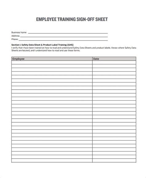 Training Sign Off Form Template - BestTemplatess - BestTemplatess