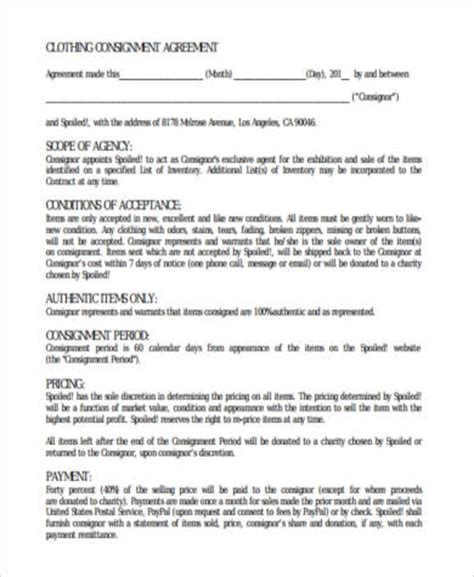 Clothing Consignment Agreement Template - BestTemplatess - BestTemplatess
