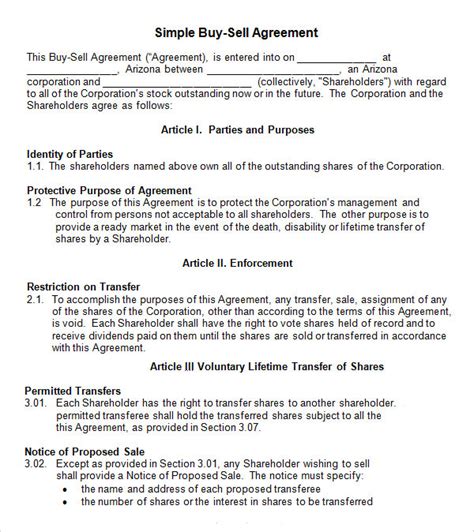 Buy Sell Agreements Templates - BestTemplatess - BestTemplatess
