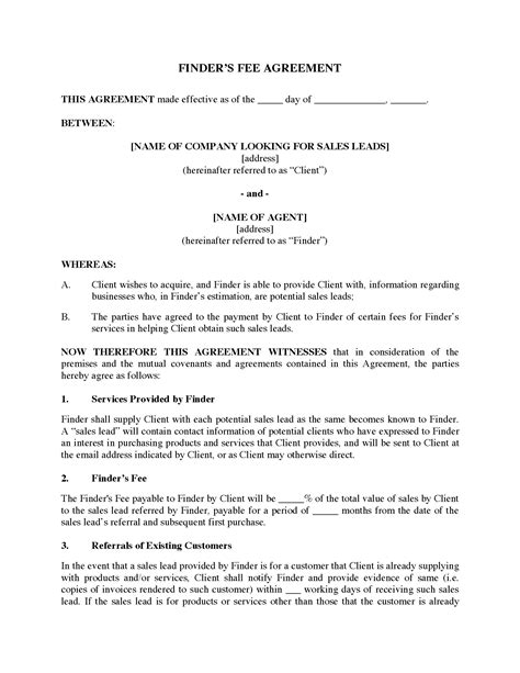 Property Finders Fee Agreement Template - BestTemplatess - BestTemplatess