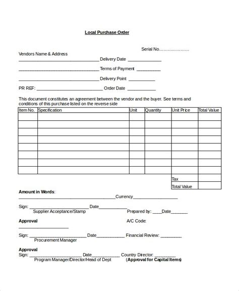 Local Purchase Order Template Word - BestTemplatess - BestTemplatess