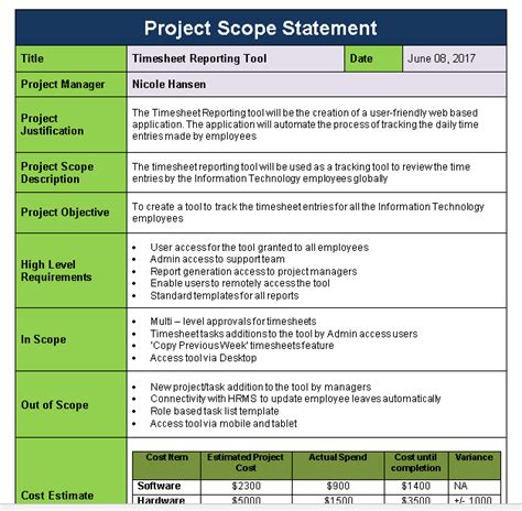 Scope Statement Template Word - BestTemplatess - BestTemplatess