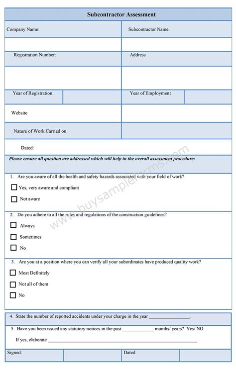 Subcontractor Information Form Template - BestTemplatess - BestTemplatess