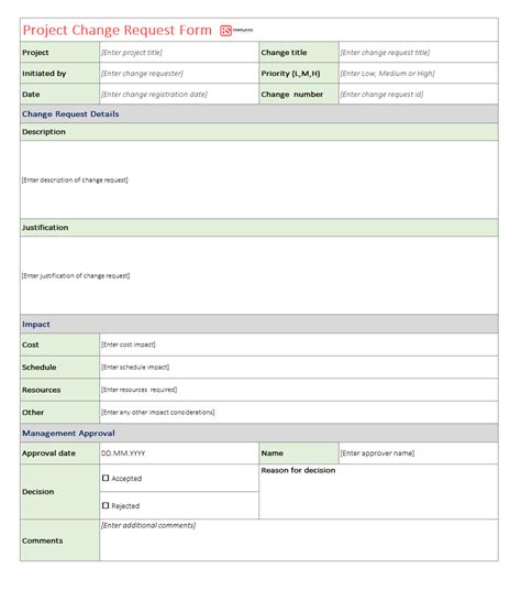 Project Change Request Form Template - BestTemplatess - BestTemplatess
