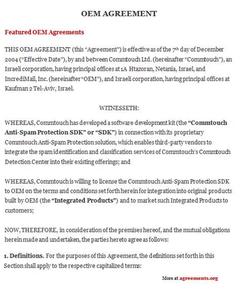 Oem Contract Template - BestTemplatess - BestTemplatess