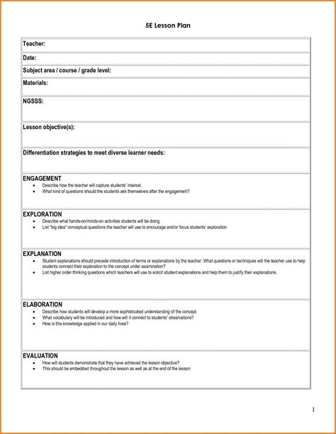 5 E Lesson Plan Template Science - BestTemplatess - BestTemplatess