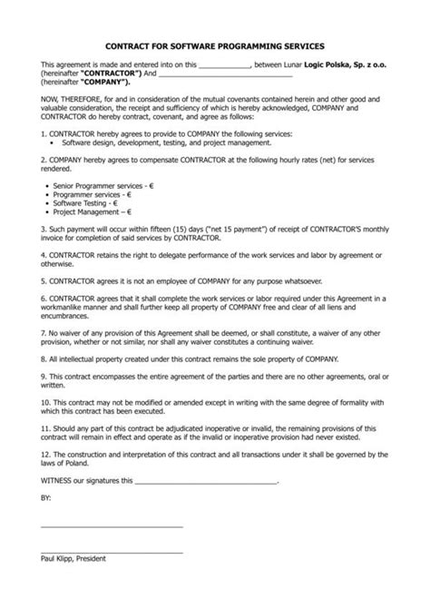 One Page Contract Template - BestTemplatess - BestTemplatess
