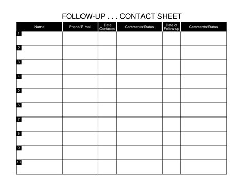 Follow Up Sheet Template - BestTemplatess - BestTemplatess