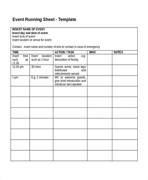 Event Run Sheet Template - BestTemplatess - BestTemplatess