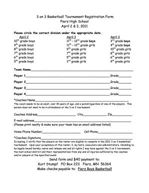 3 On 3 Basketball Tournament Registration Form Template ...