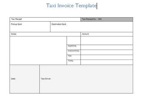 Taxi Invoice Template - BestTemplatess - BestTemplatess